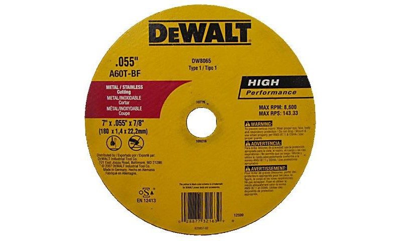 DISCO CORTE METAL /A. INOX 7"x 1/16"x7/8" ## DW8065 ## DEWALT ...
